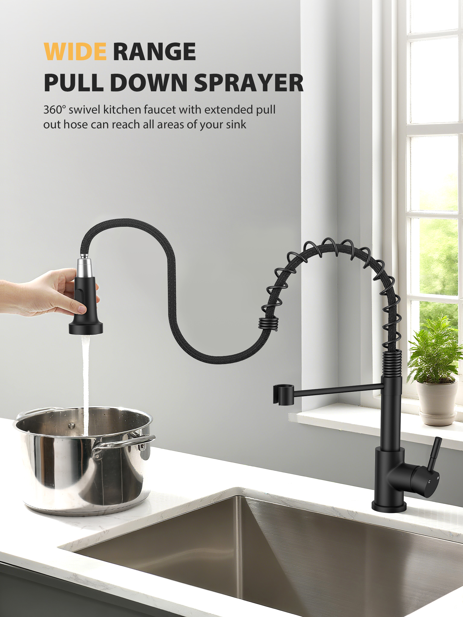Kitchen Faucet with Pull Down Sprayer, High Arc Spring Stainless Steel ...